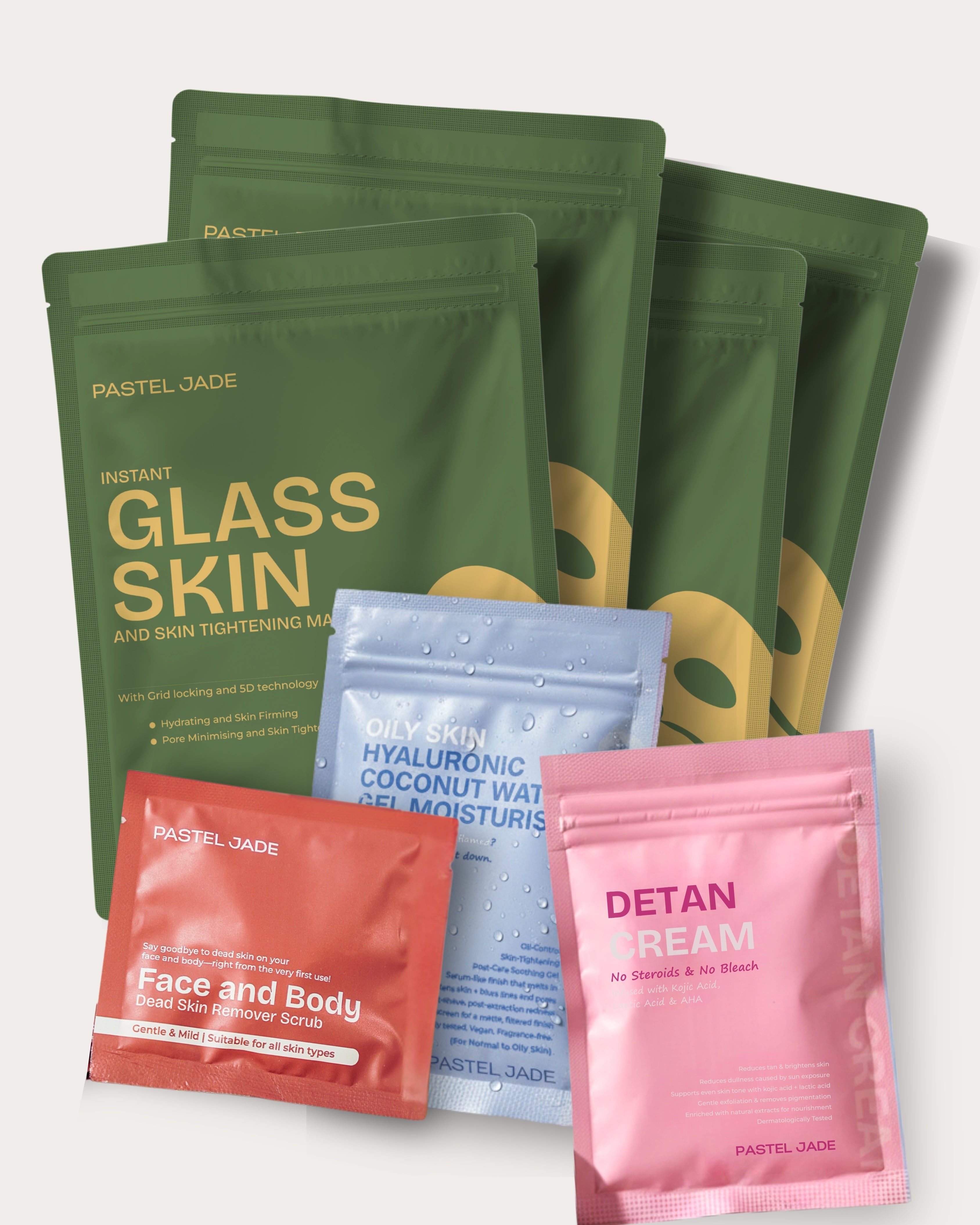 Bridal Kit Combo – 4 Glass Skin Mask, 1 Detan Cream, 1 Hyaluronic Gel